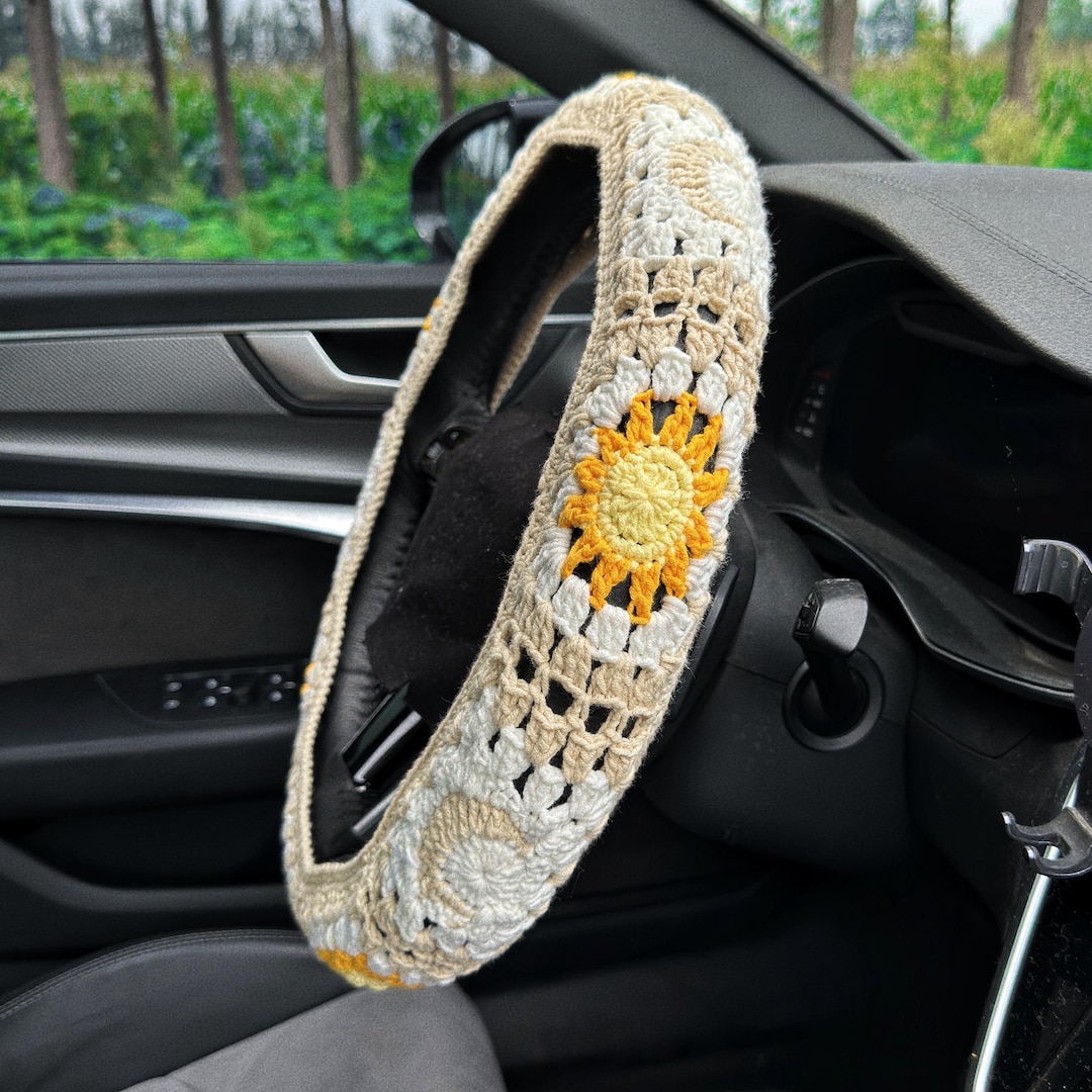 Sun and Moon Crochet Steering Wheel Cover Set With Car Coasters and ...