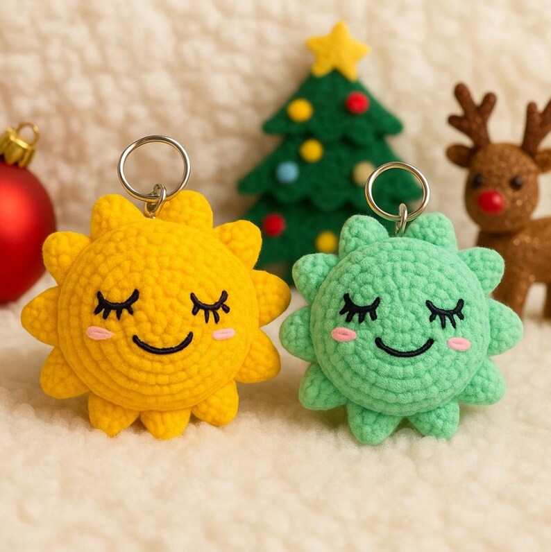 Sun Keychain Crochet Pattern PDF, Amigurumi Plush Keyring, DIY Crochet ...