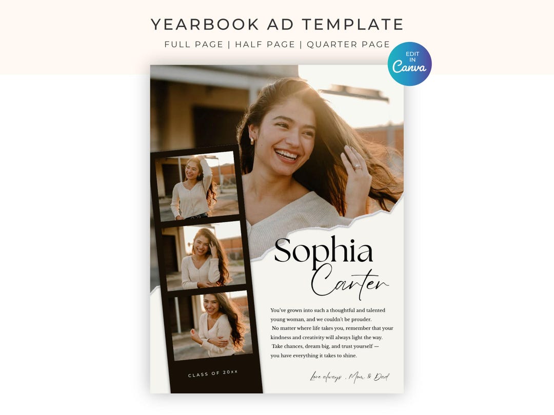 Editable Yearbook Ad Template, Senior Yearbook Ad, Full Page Half Page ...