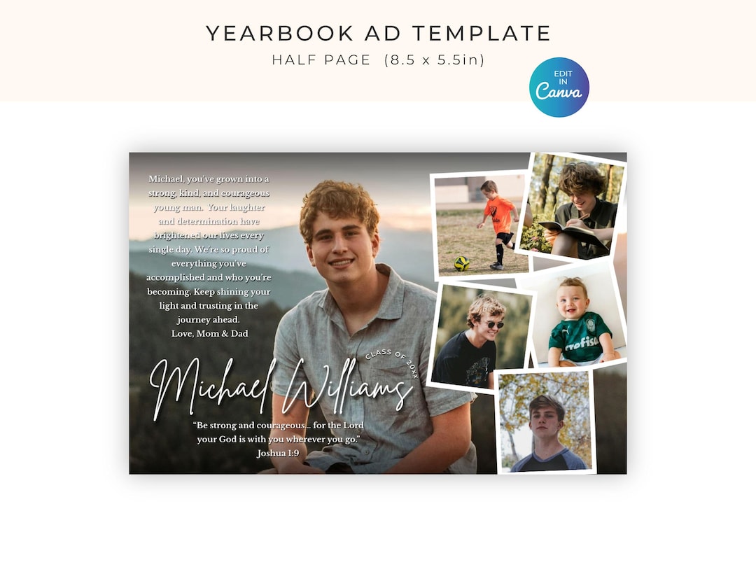 Editable Yearbook Ad Template, Half Page, Senior Yearbook Ad ...