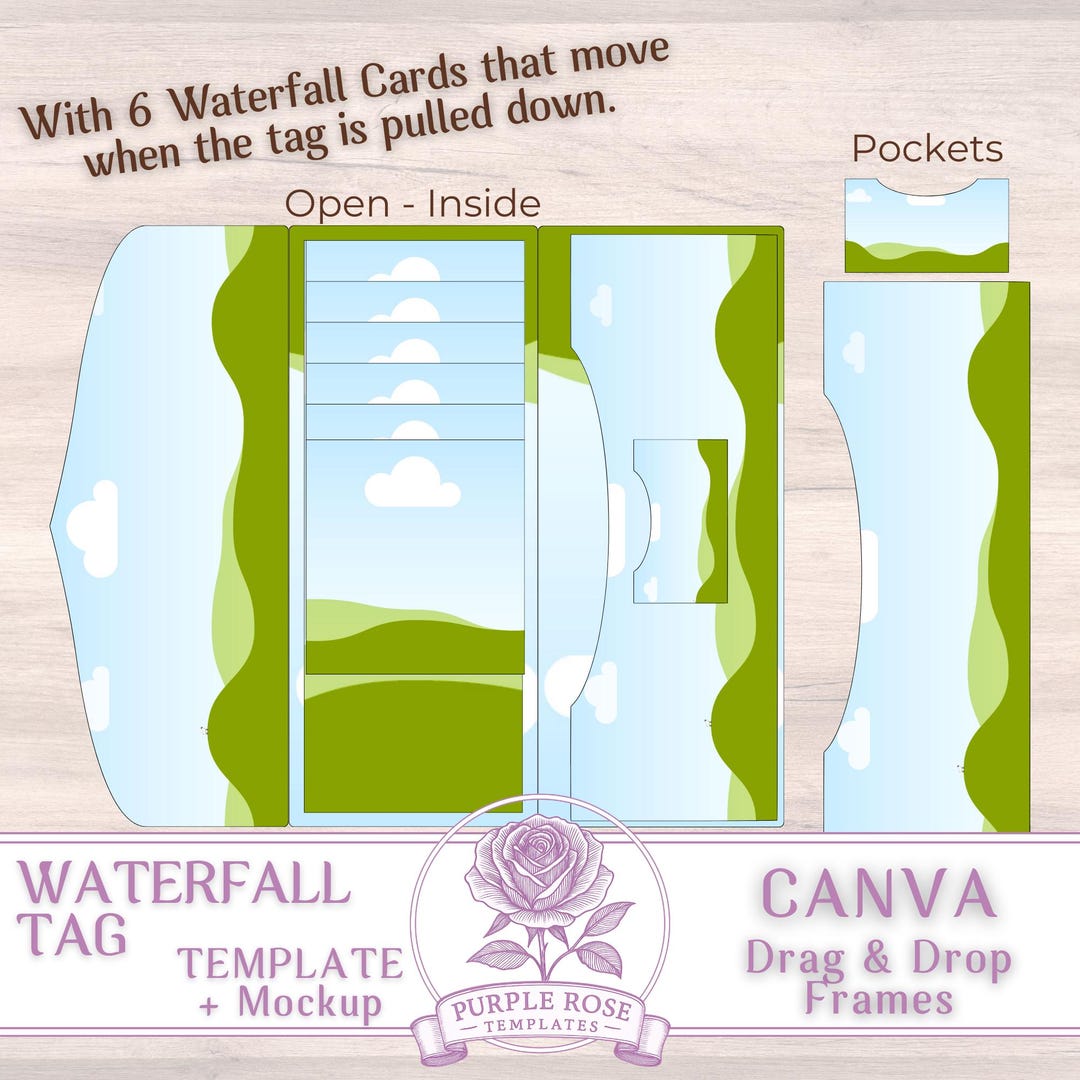 Moving Waterfall Tag Folio CANVA Template With Mockup: Sliding Pockets ...