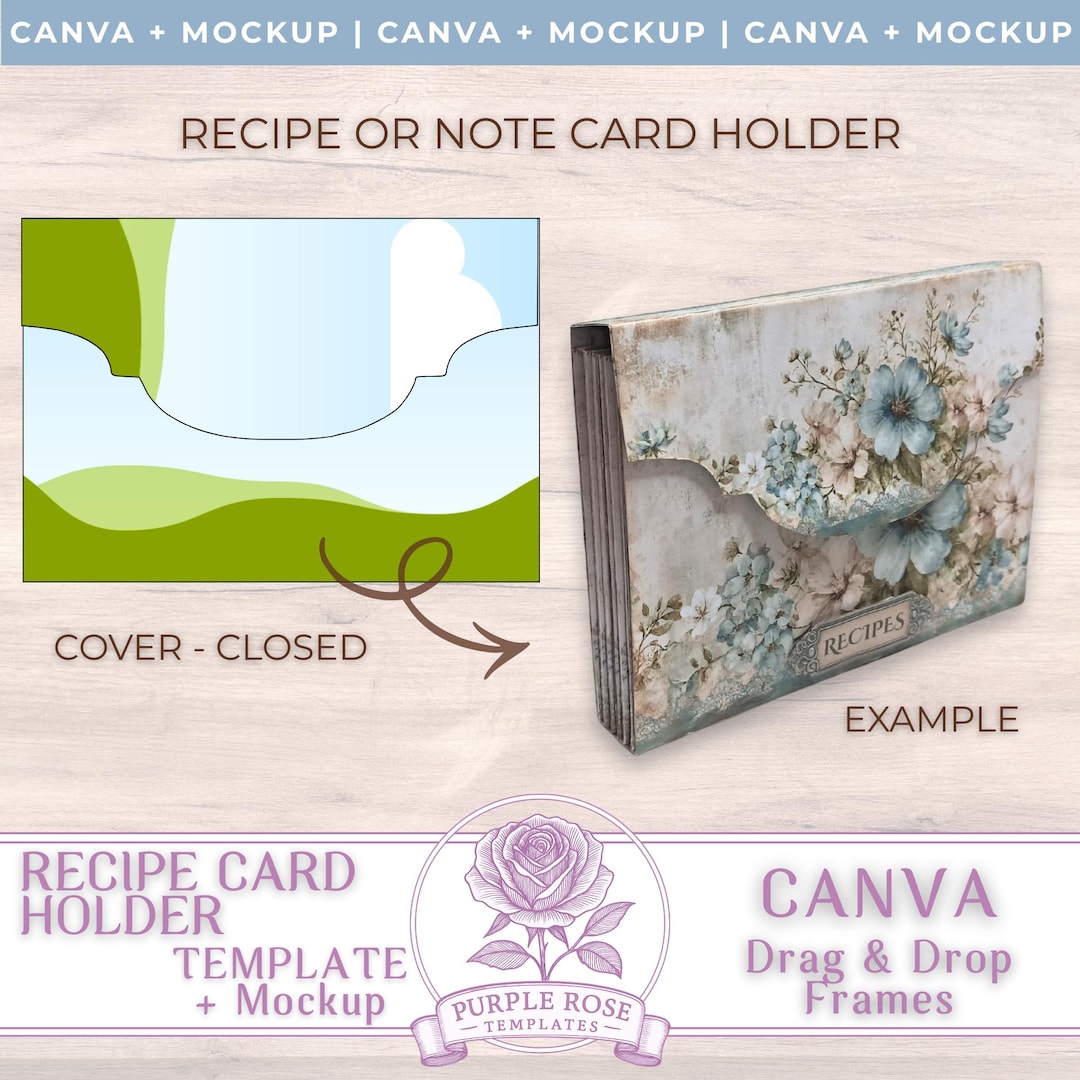 Recipe Card Holder CANVA Template & Mockup Template: Junk Journal ...