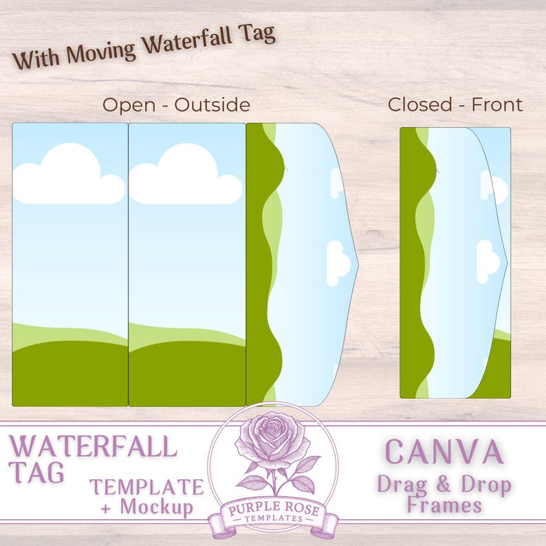 Moving Waterfall Tag Folio CANVA Template With Mockup: Sliding Pockets ...