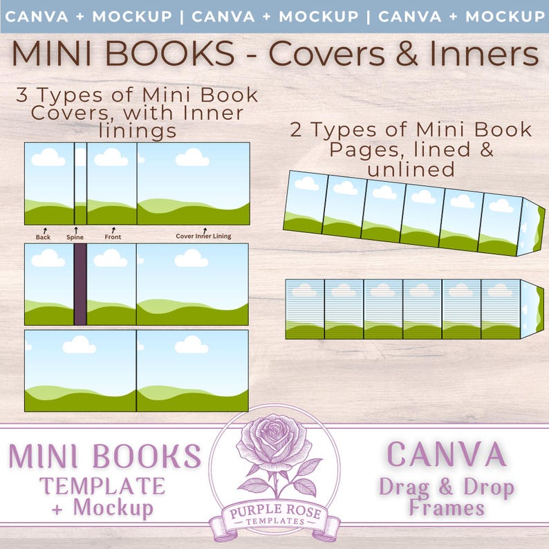 Mini Book Canva Template & Mockup: Covers and Pages, 3 Styles Covers, 2 ...