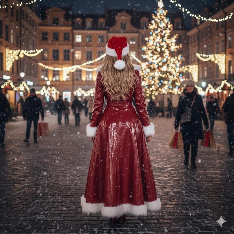 Luxe Red Leather Santa Coat & - Faux Fur Trim Christmas Outfit - Etsy