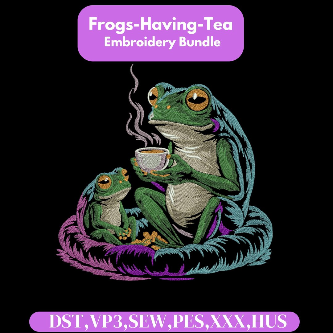 Frog Embroidery Design Embroidery Frogs Having Tea Embroidery Grumpy ...