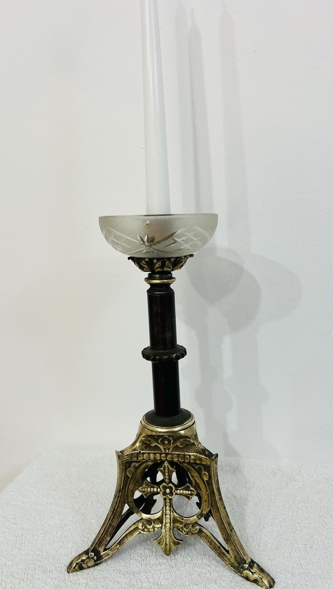 Bronze Altar Candlestick With Cross and Glass Plate - Etsy Australia