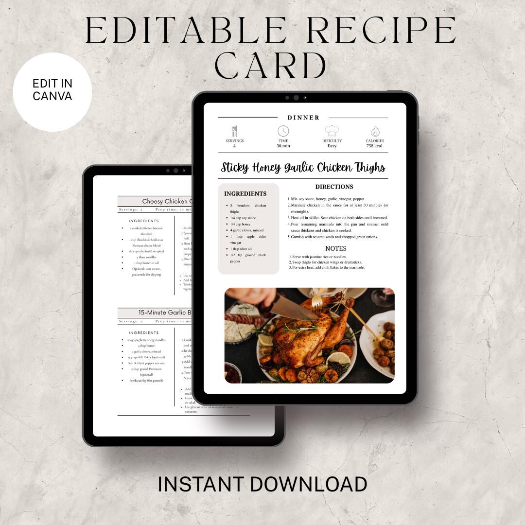 Editable Recipe Template: Minimalist Kitchen Binder Printables (canva ...