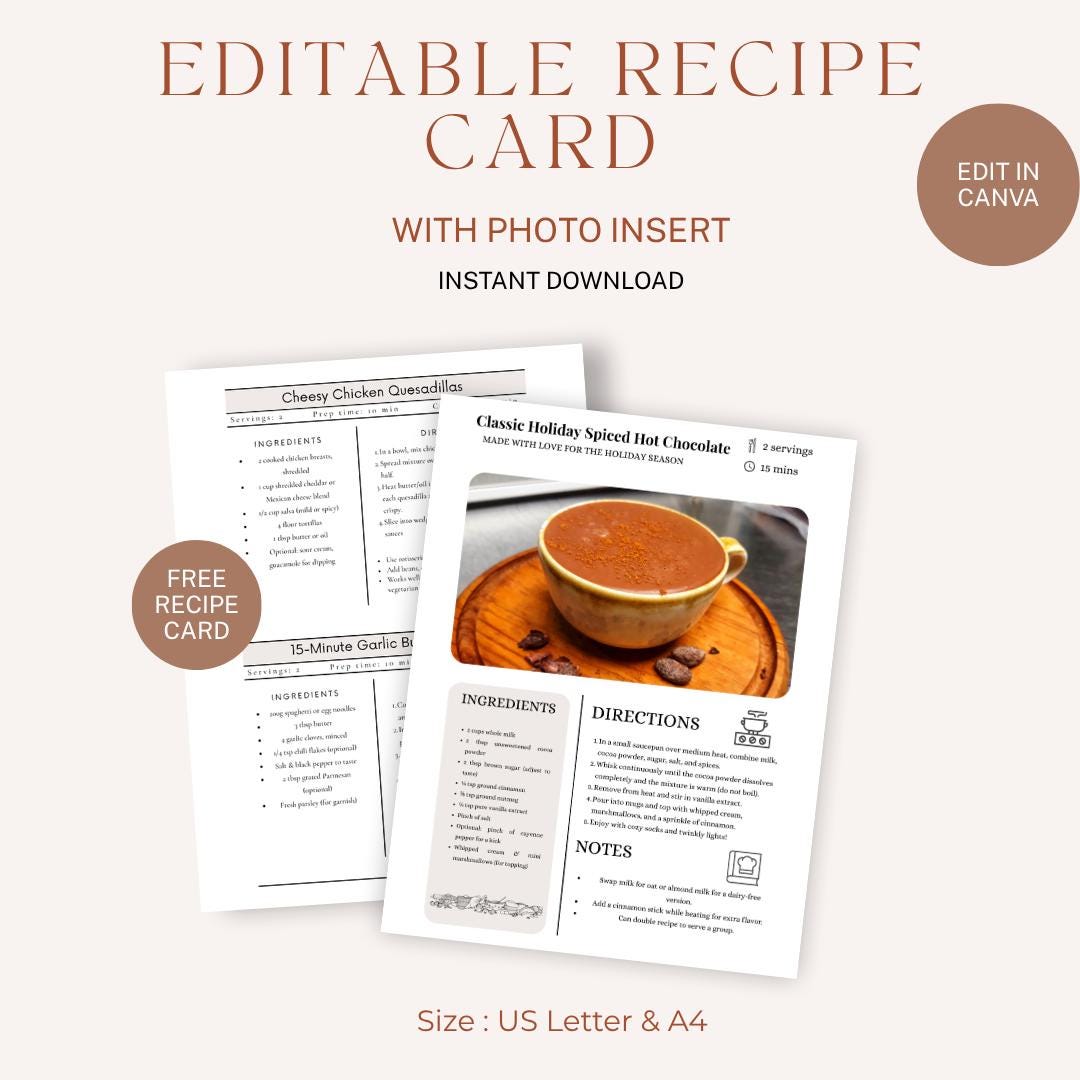Editable Recipe Template: Minimalist Kitchen Binder Printables (canva ...