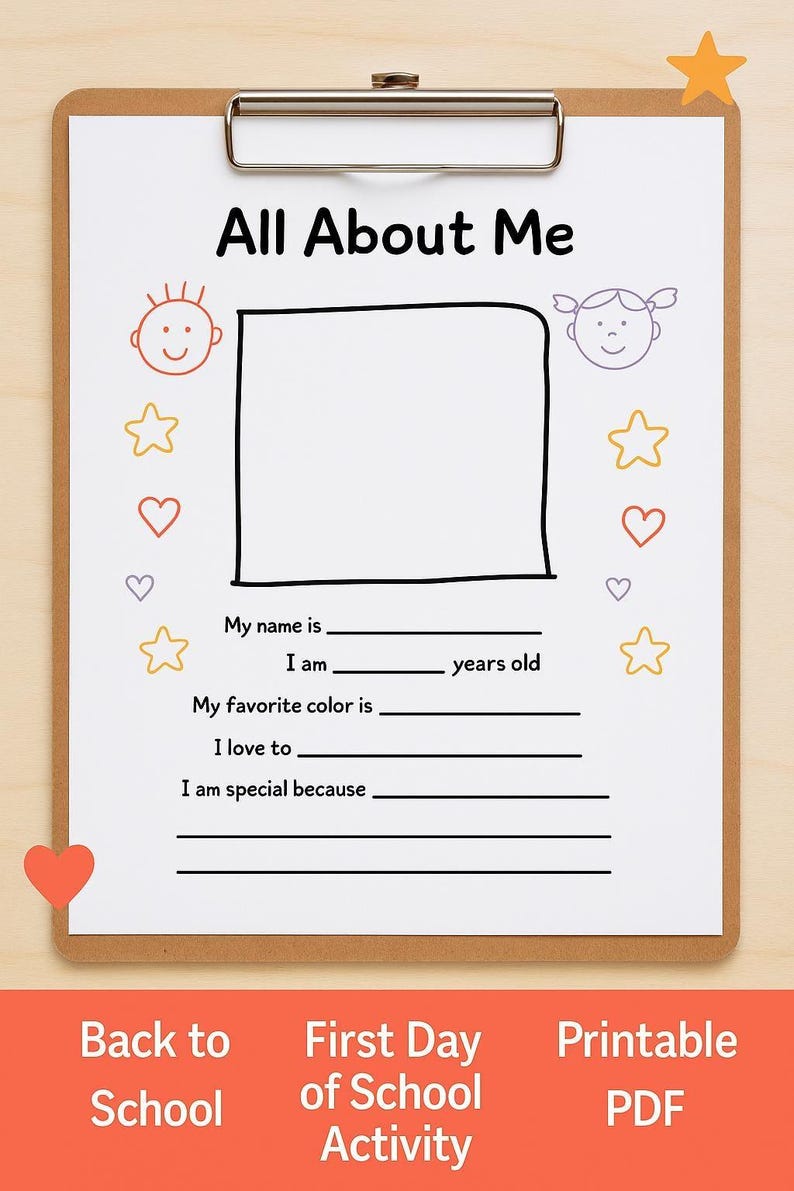 Back to School All About Me Worksheet | First Day of School Activity ...