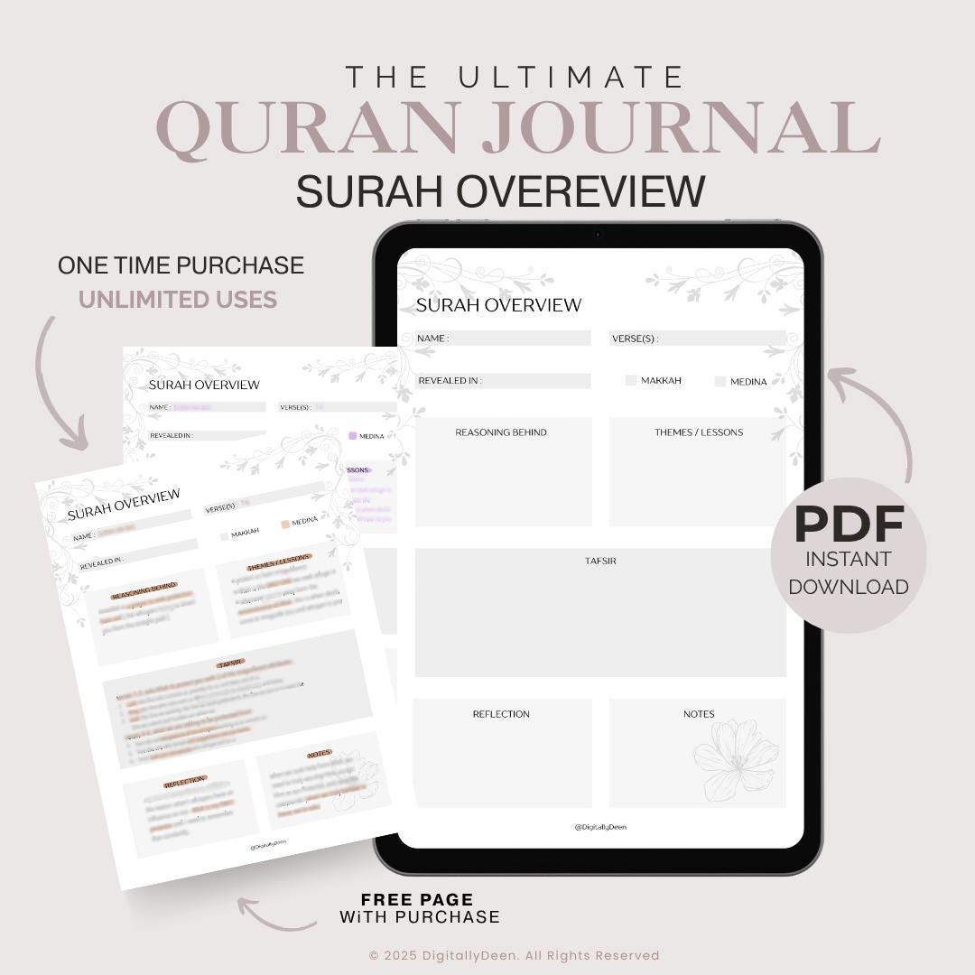 Minimalist Quran Journal | Surah Study, Reflection (printable PDF) - Etsy