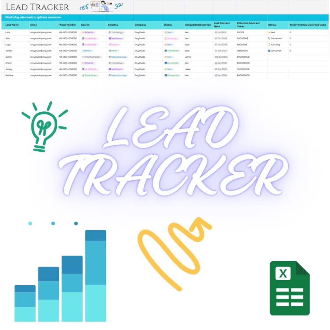 Lead Tracker Spreadsheet – Excel CRM Template for Orders, Collabs ...
