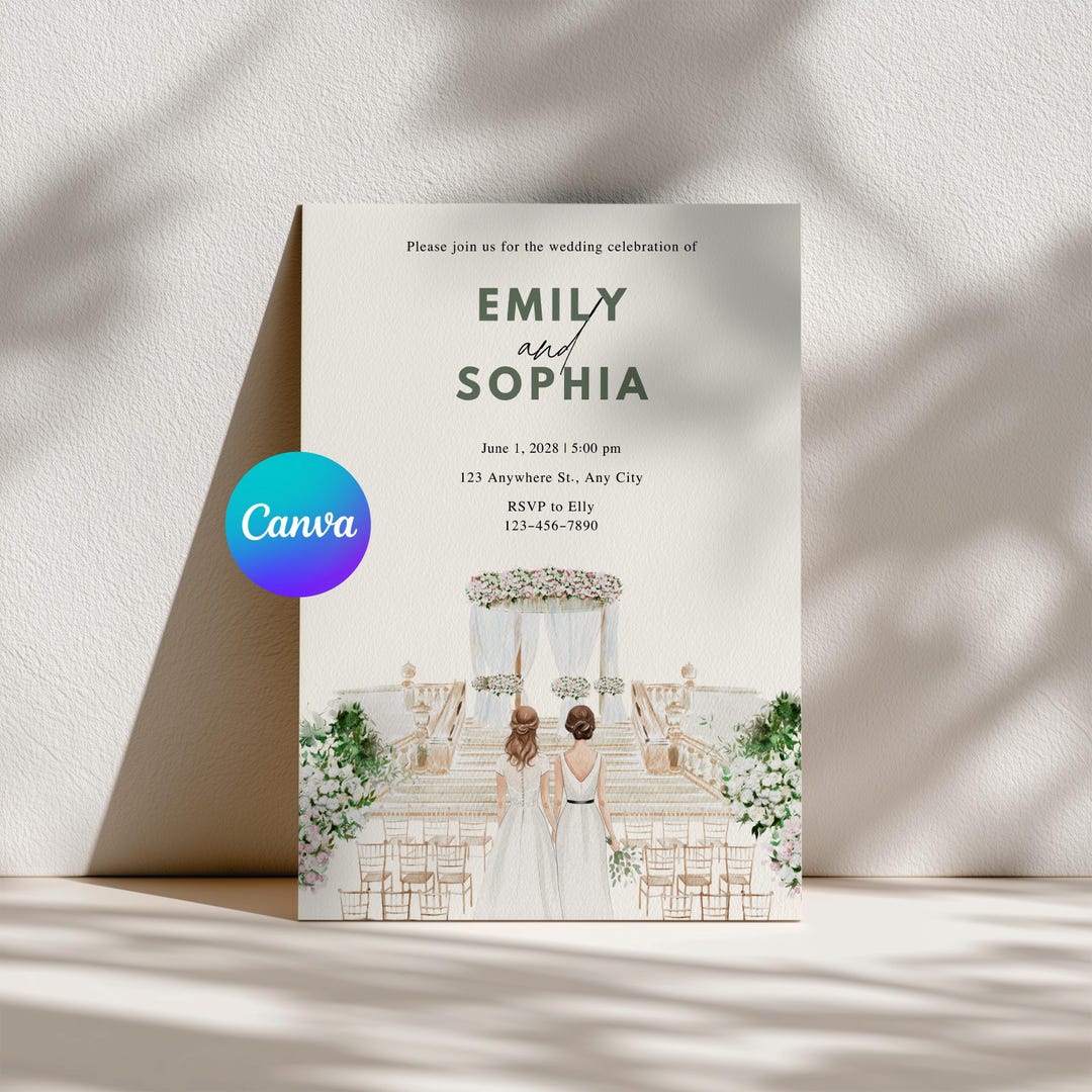 Editable Lesbian Wedding Invitation Template | LGBTQ Invitation ...
