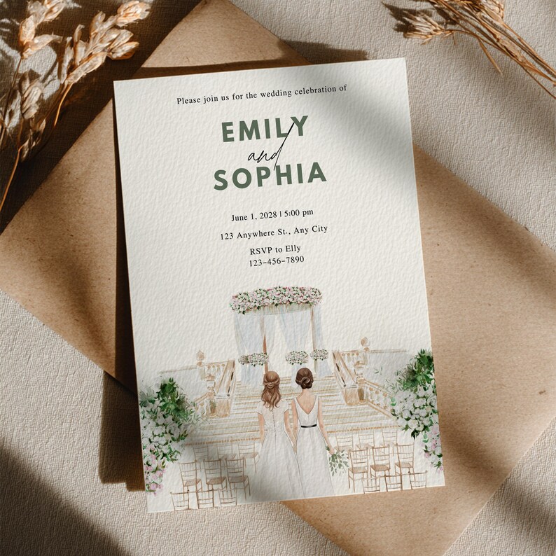 Editable Lesbian Wedding Invitation Template | LGBTQ Invitation ...
