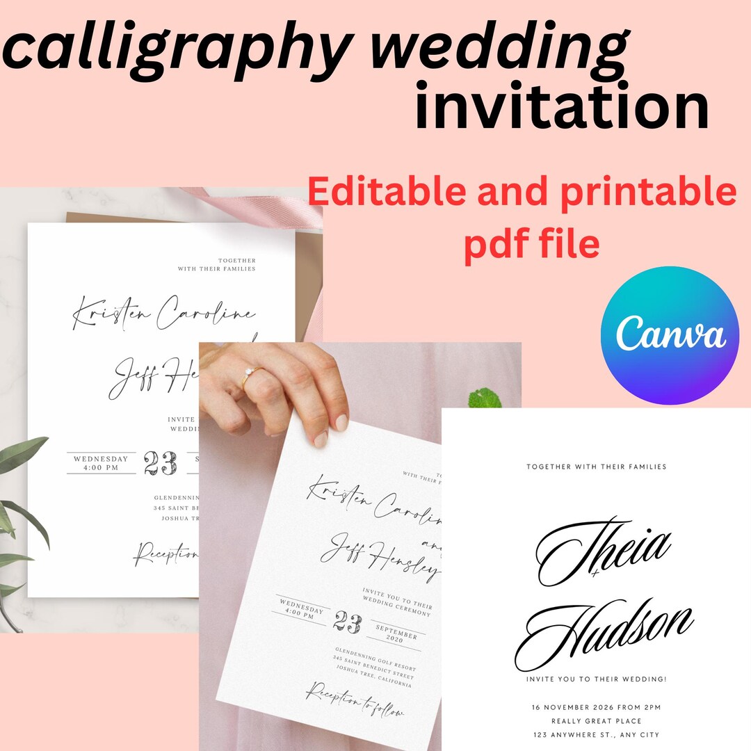 Minimal Wedding Invitation Printable – Custom Calligraphy – Editable ...