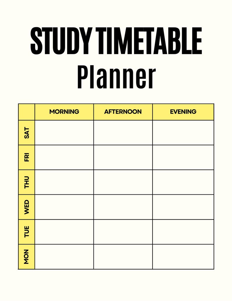 Editable Study Timetable Printable: Student Planner, Exam Schedule (PDF ...