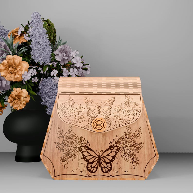 Butterfly Floral Wood Purse SVG, Laser Cut Handbag Template (digital ...
