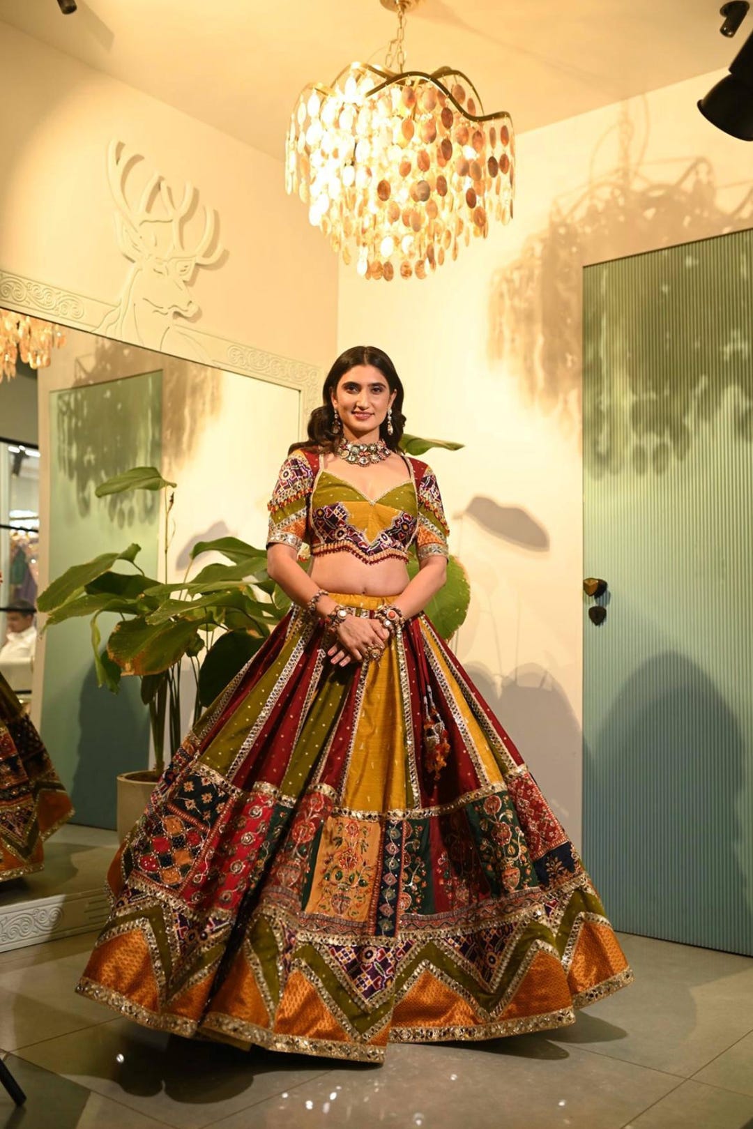 Multi Colour Gujarati Navratri Garba Lehenga Choli Set in Muslin Cotton ...