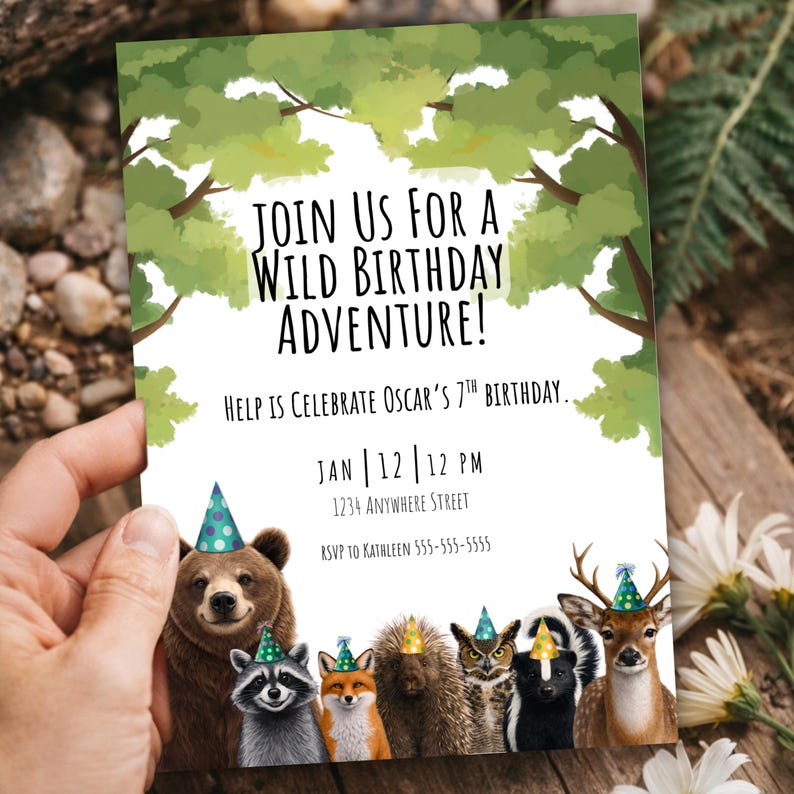 Editable Woodland Animal Birthday Invitation, Forest Animals Party ...