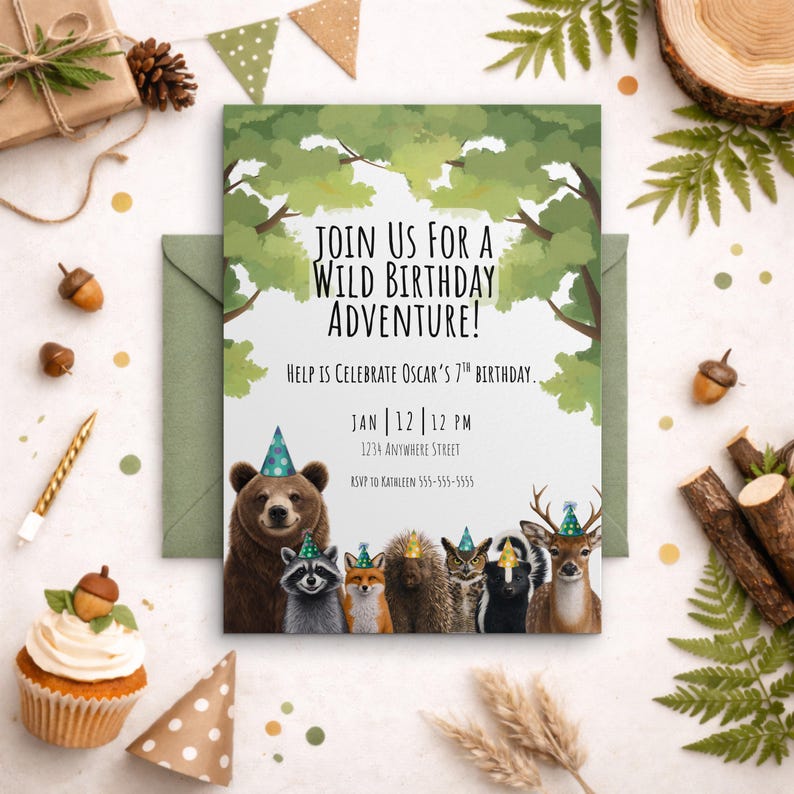 Editable Woodland Animal Birthday Invitation, Forest Animals Party ...