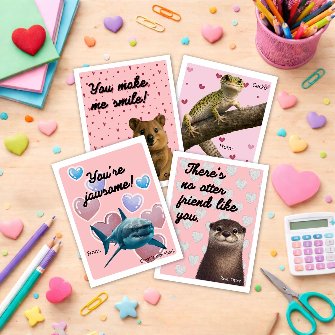 Animal Valentine's Day Cards, Kids Printable Valentines, 40 Pack ...