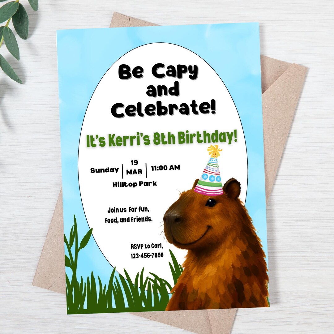 Editable Capybara Birthday Invitation, Capybara Party Invite, Kids Bday ...