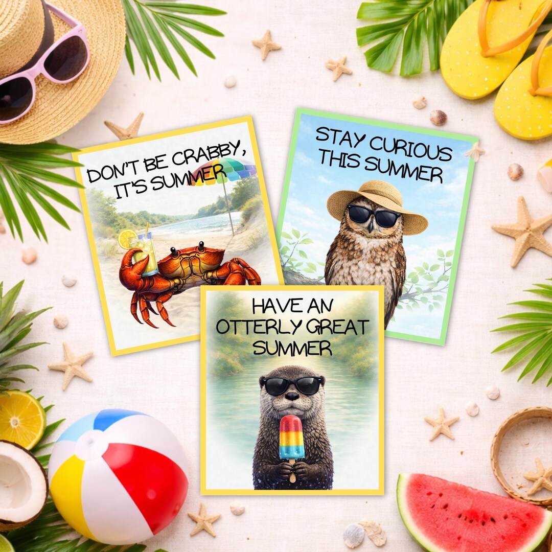 Summer Animal Themed Cards, End of School Year Card (digital Download ...