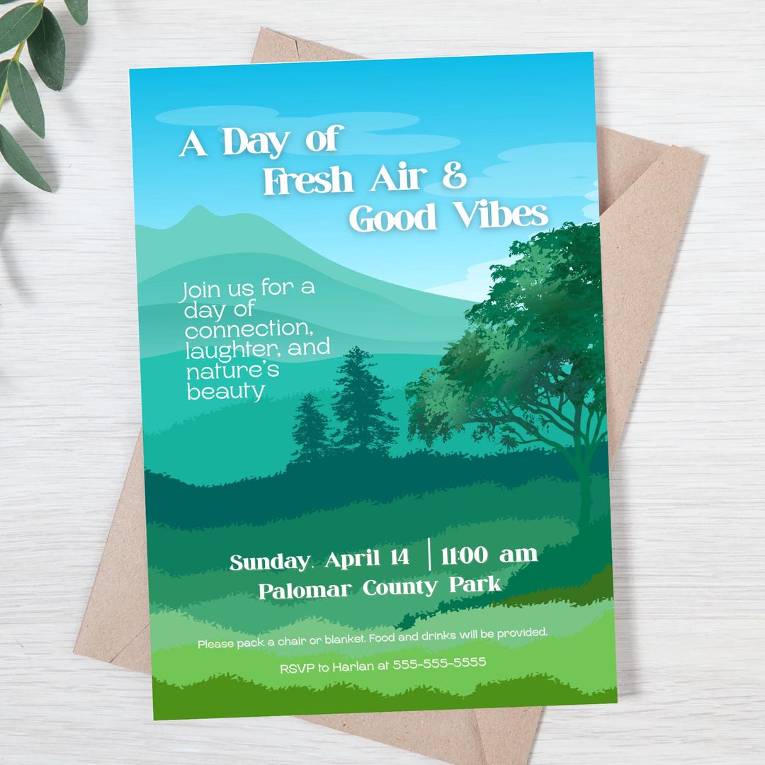 Editable Nature Themed Invitation, Outdoor Party Invite, Green ...