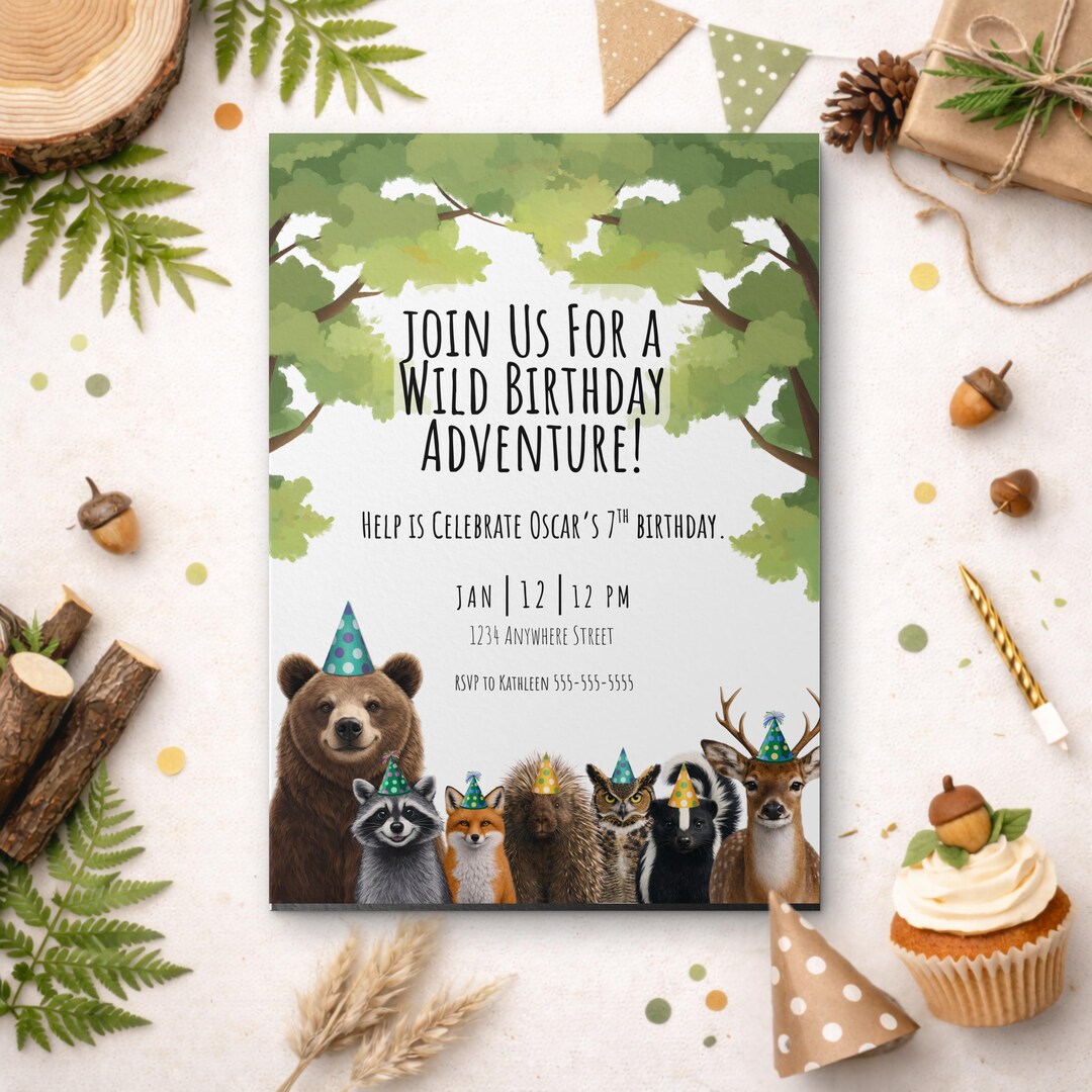 Editable Woodland Animal Birthday Invitation, Forest Animals Party ...
