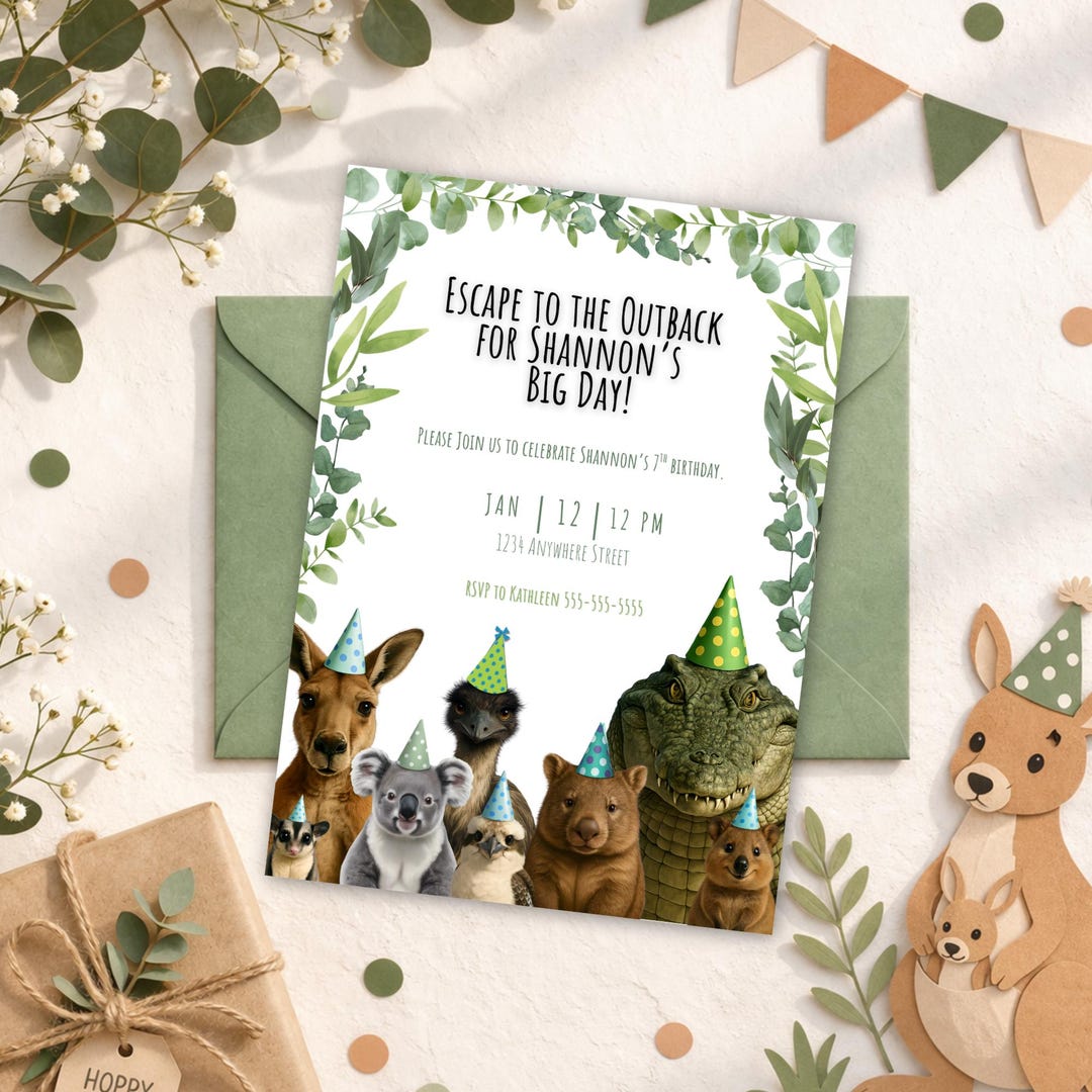 Editable Australian Animals Birthday Invitation, Aussie Outback Party ...