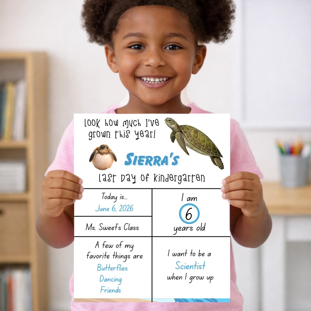 Editable Sea Turtle School Sign, First or Last Day Photo Prop (digital ...