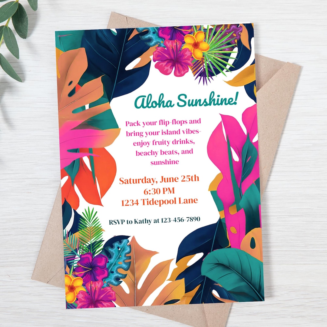 Editable Tropical Luau Party Invitation: Editable Hibiscus Beach Theme ...