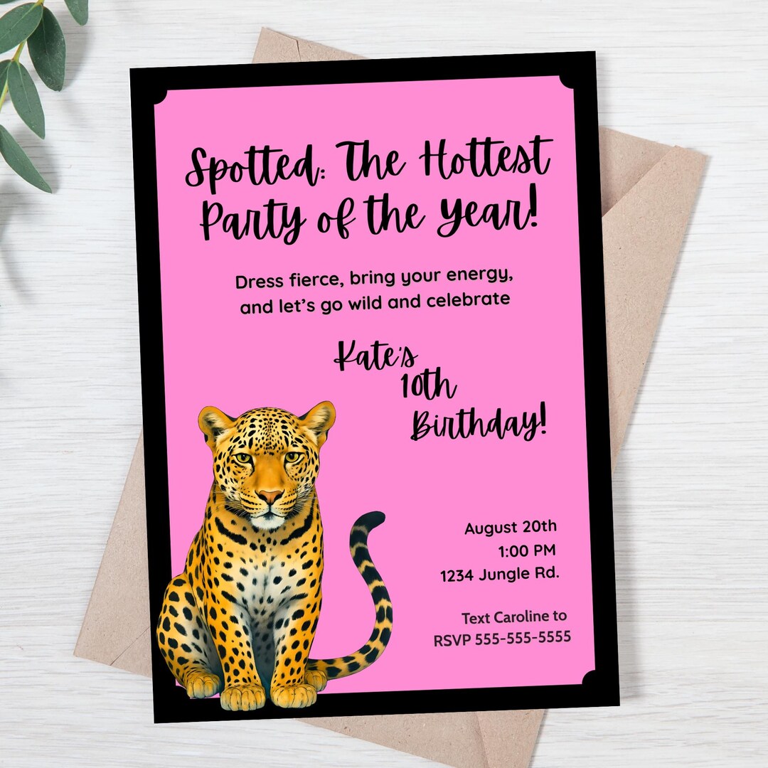 Editable Leopard Party Invitation, Safari Party Invite, Wild Animal ...