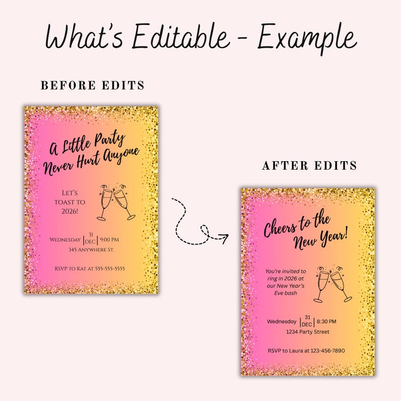 Editable New Years Eve Party Invitation, NYE Invite, Printable Digital ...