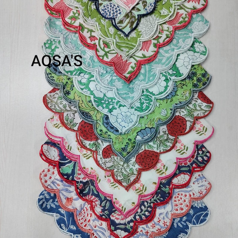 Wholesale Cotton Cloth Napkins, Block Printed Assorted Scalloped ...