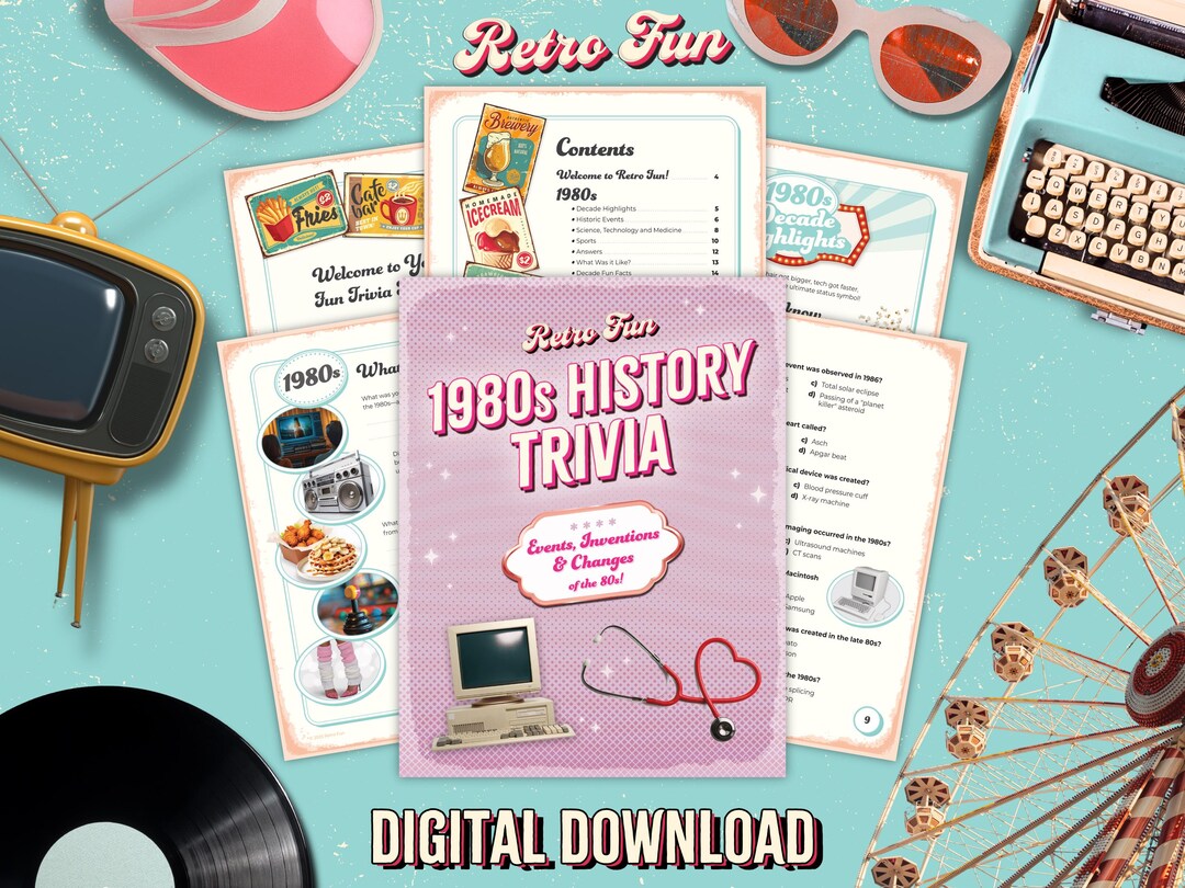 1980s History Trivia Game, Family Game Night Large Print Trivia Quiz ...