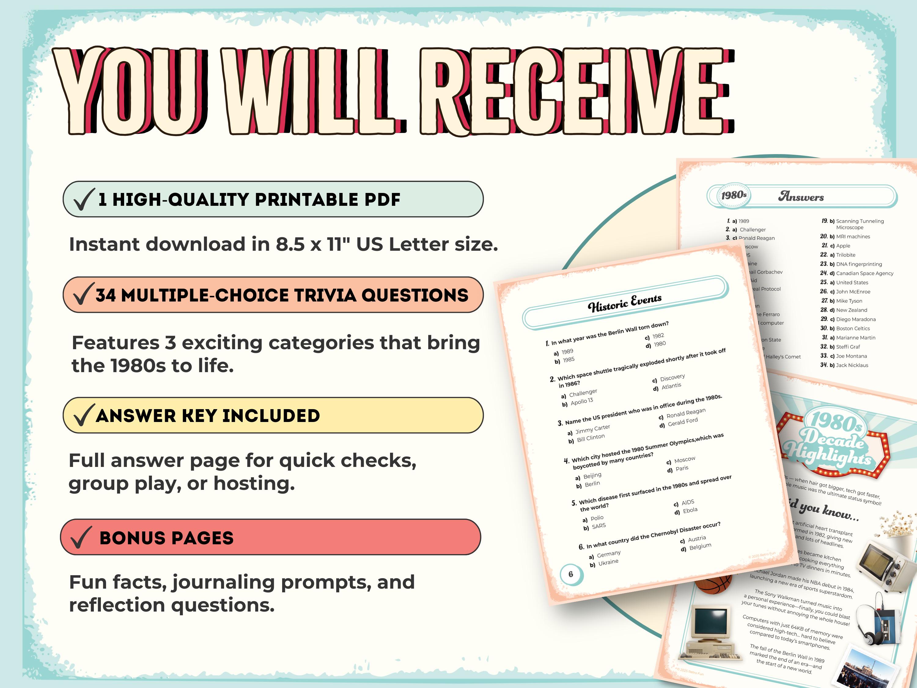 Printable 1950s History Trivia Game, Family & Senior Fun (digital ...