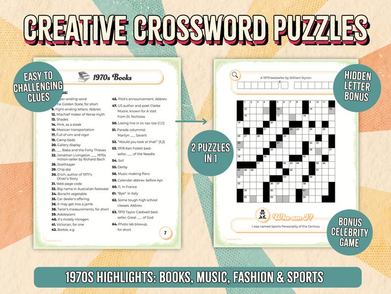 1970s Crossword Puzzle, Retro Trivia Game (digital Download) - Etsy Canada