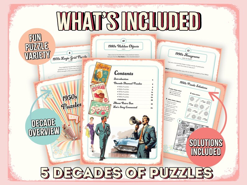 Nostalgic Brain Game, 1950s-1990s Puzzle Collection (PDF Digital ...