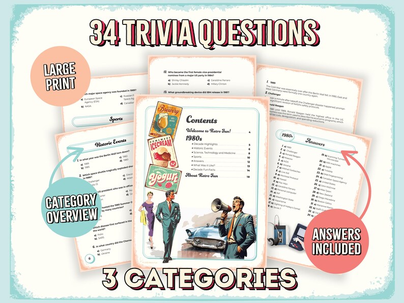 Printable 1950s History Trivia Game, Family & Senior Fun (digital ...