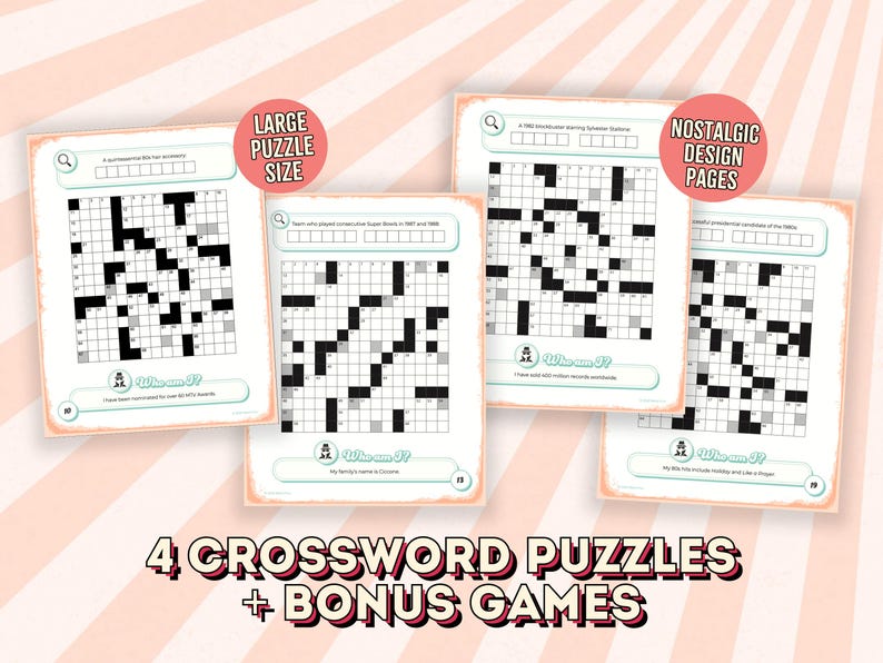 Printable 1980s Memory Crossword Puzzle, Retro Trivia (digital Download ...
