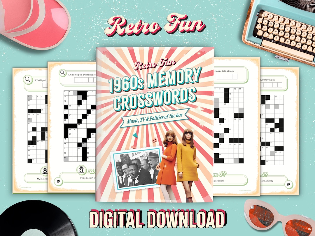 1960s Crossword Puzzle, Retro Memory Game (printable PDF) - Etsy