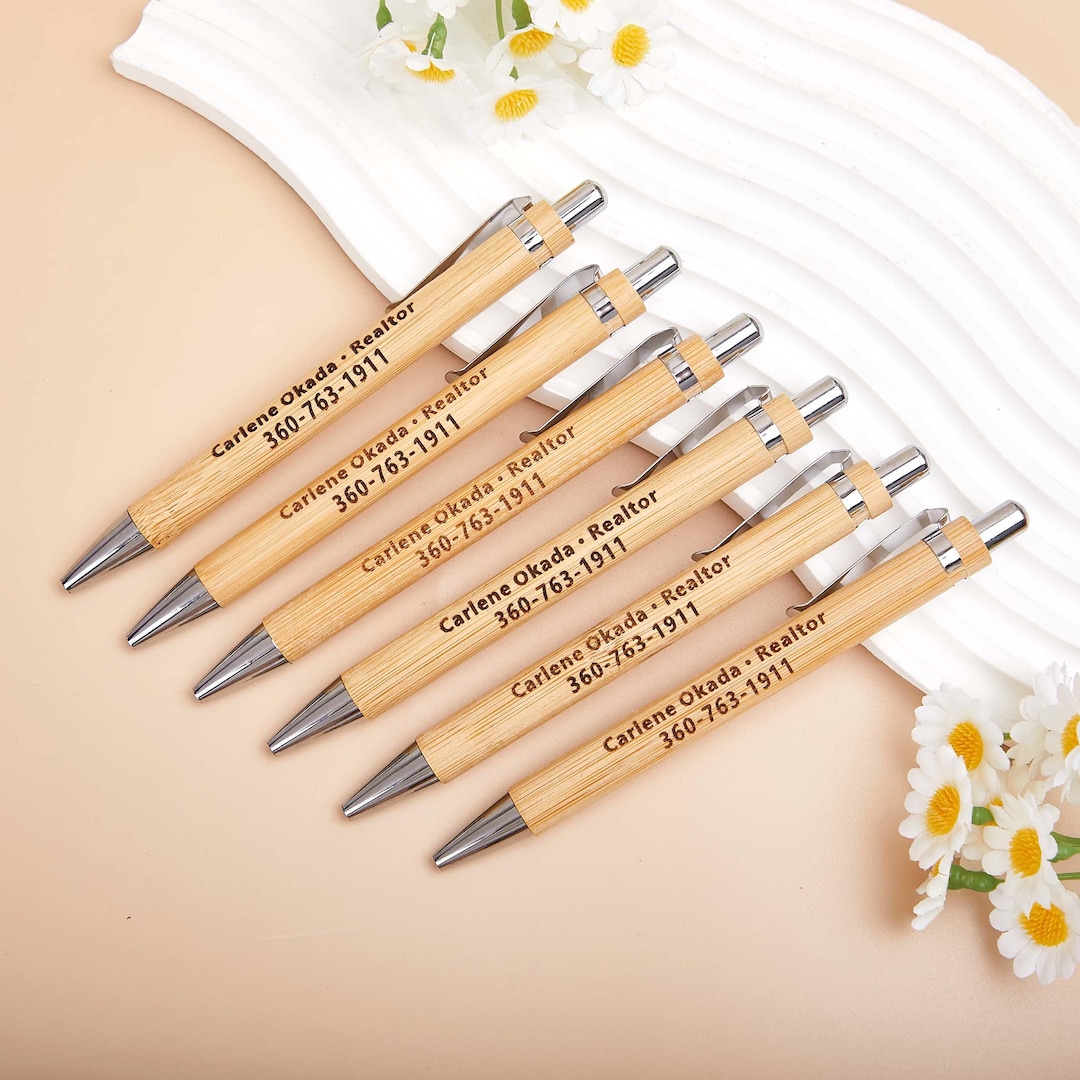 Personalized Bamboo Wooden Pen – Custom Engraved With Names Ballpoint ...