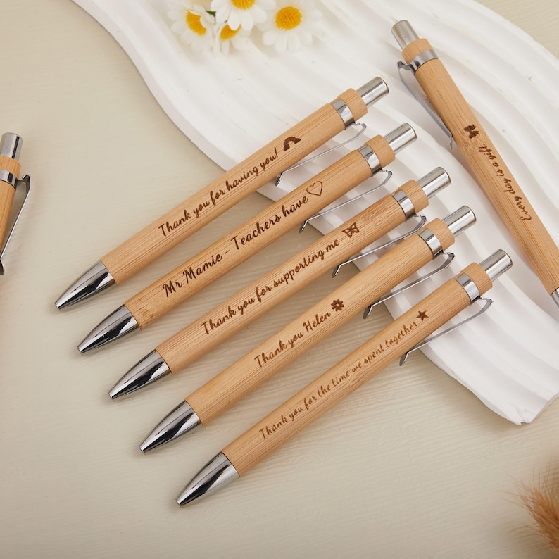 Bamboo Wooden Pen With Custom Engraving, Guest Favor, Wedding Pen With ...