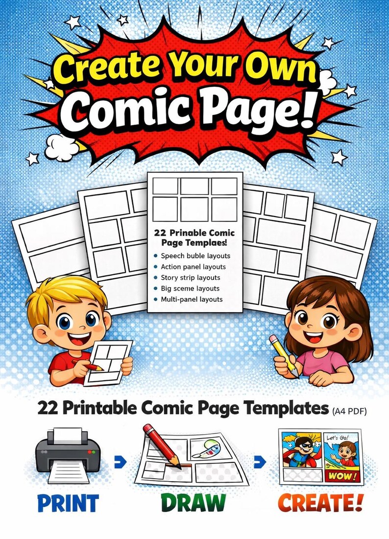 Printable Comic Book Templates for Kids, 20+ Variety Layouts PDF ...