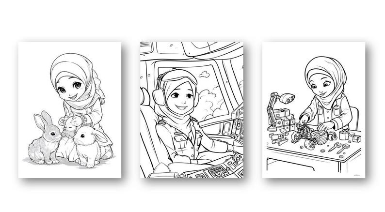 Muslim Girl Dream Jobs Coloring Book 100 Pages A5 | Inspiring Islamic ...
