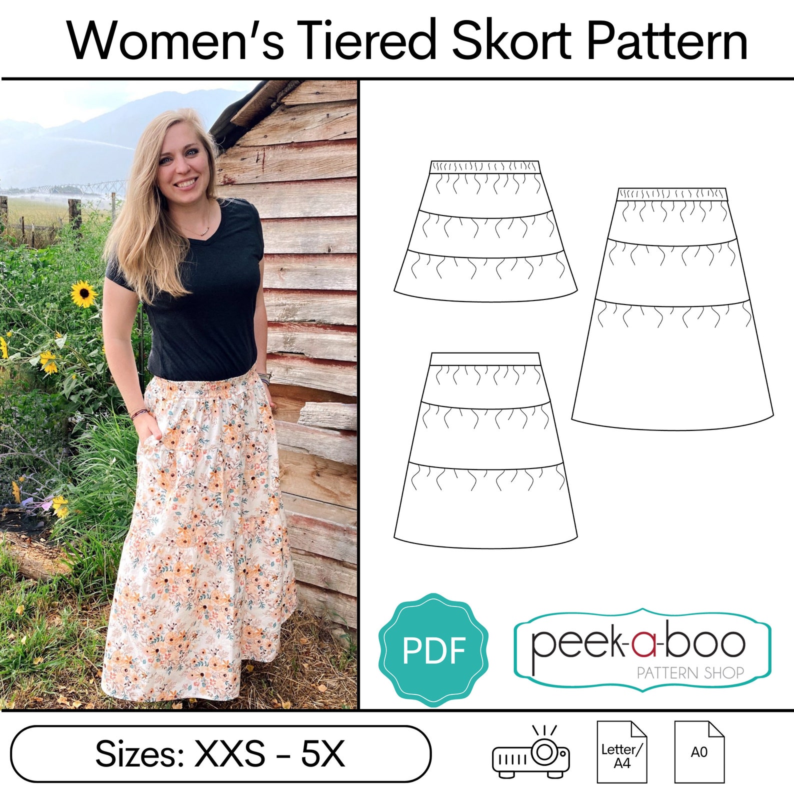 Women's Tiered Skort Sewing Pattern - Etsy