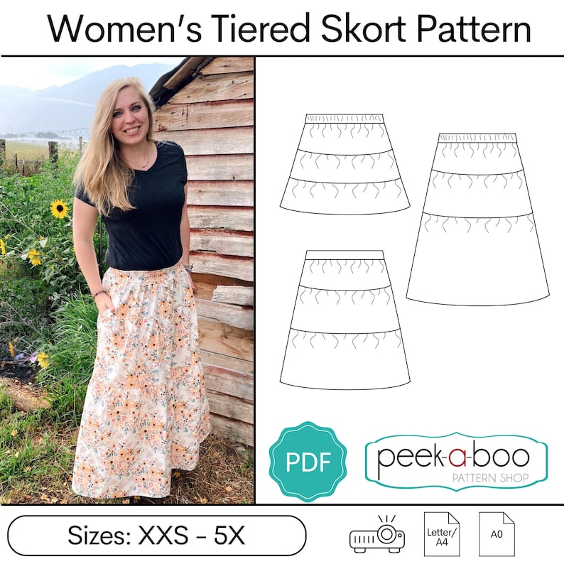 Women's Tiered Skort Sewing Pattern - Etsy