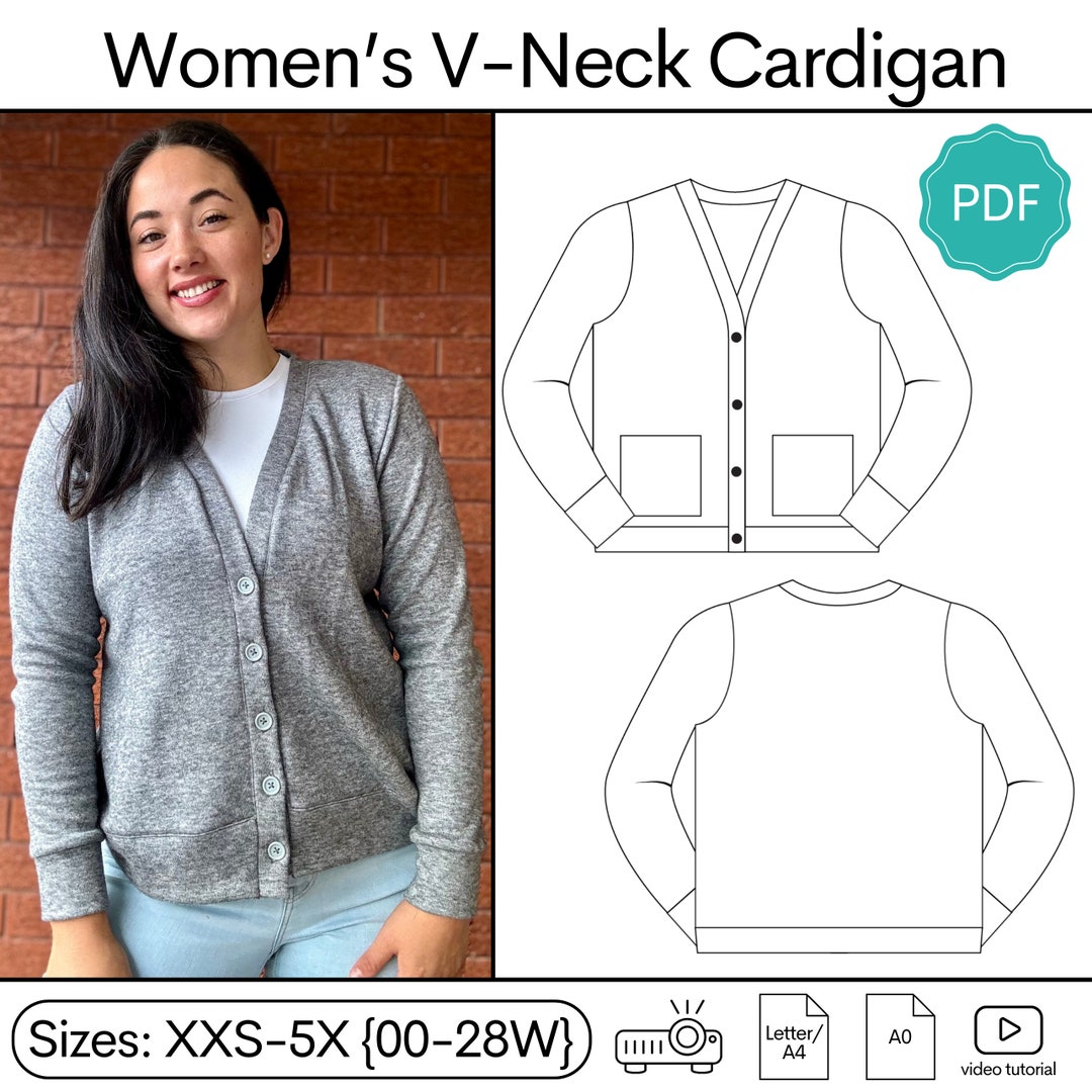 Women's V-neck Cardigan Pattern - Etsy