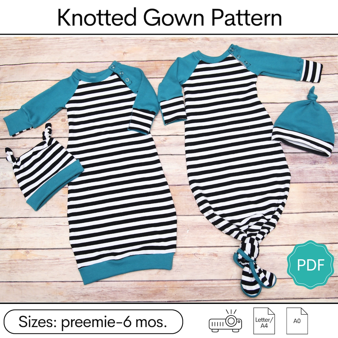 Lullaby Knotted Gown PDF Sewing Pattern: Baby Gown Sewing Pattern ...